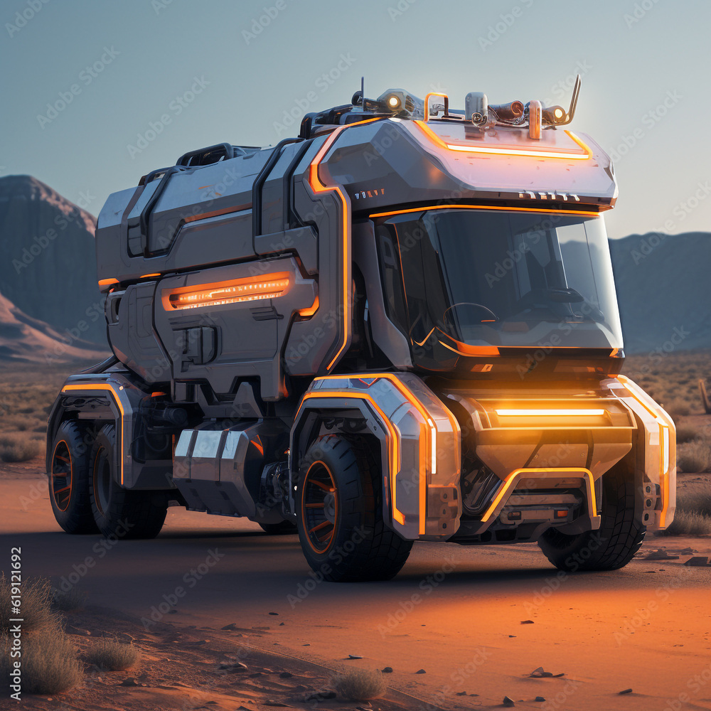 Design image of a lorry in the future moving towards its destination ...