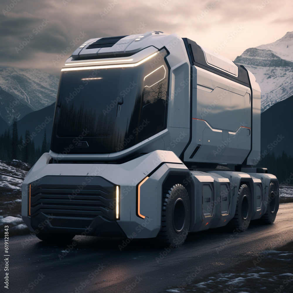 Design image of a lorry in the future moving towards its destination ...