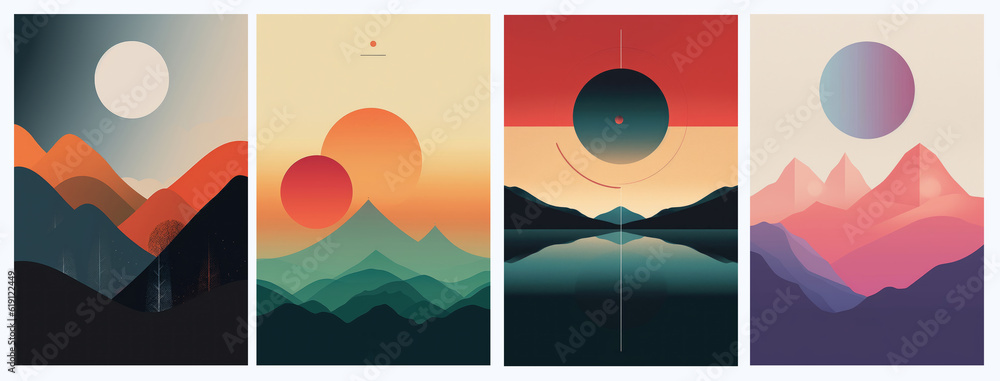 Minimalist, modern and innovative, futuristic poster. Nature, moon, sun ...