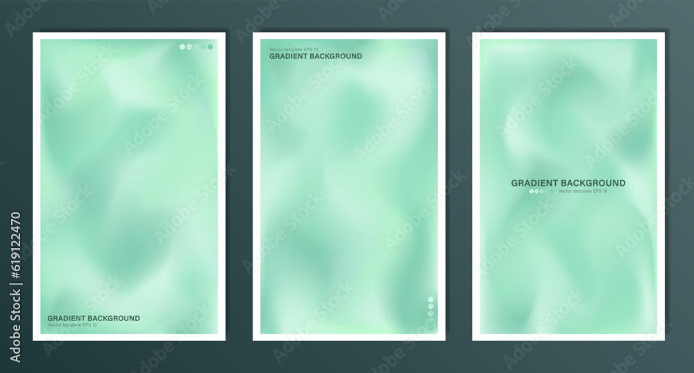 Set of abstract backgrounds with blurred soft green gradient. A4 pastel ...