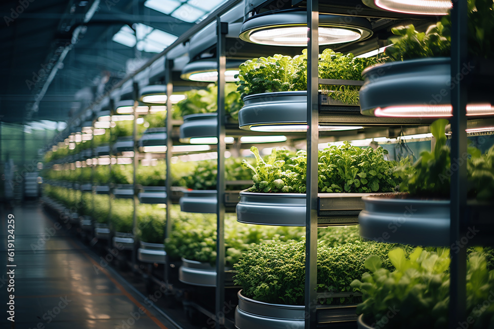 Food production plant with a large-scale hydroponic growing system ...