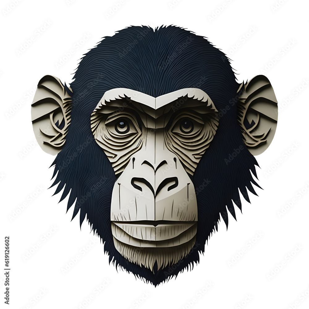 Paper art style chimpanzee face illustration on transparent background ...