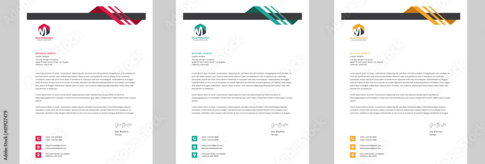 corporate modern letterhead design template with yellow, blue, and red ...