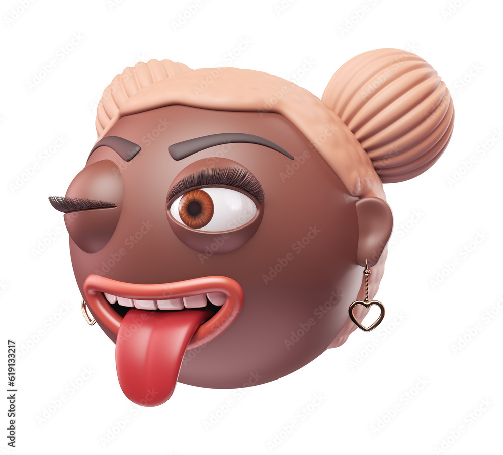Emoji winking face with tongue of glamour black african american woman ...