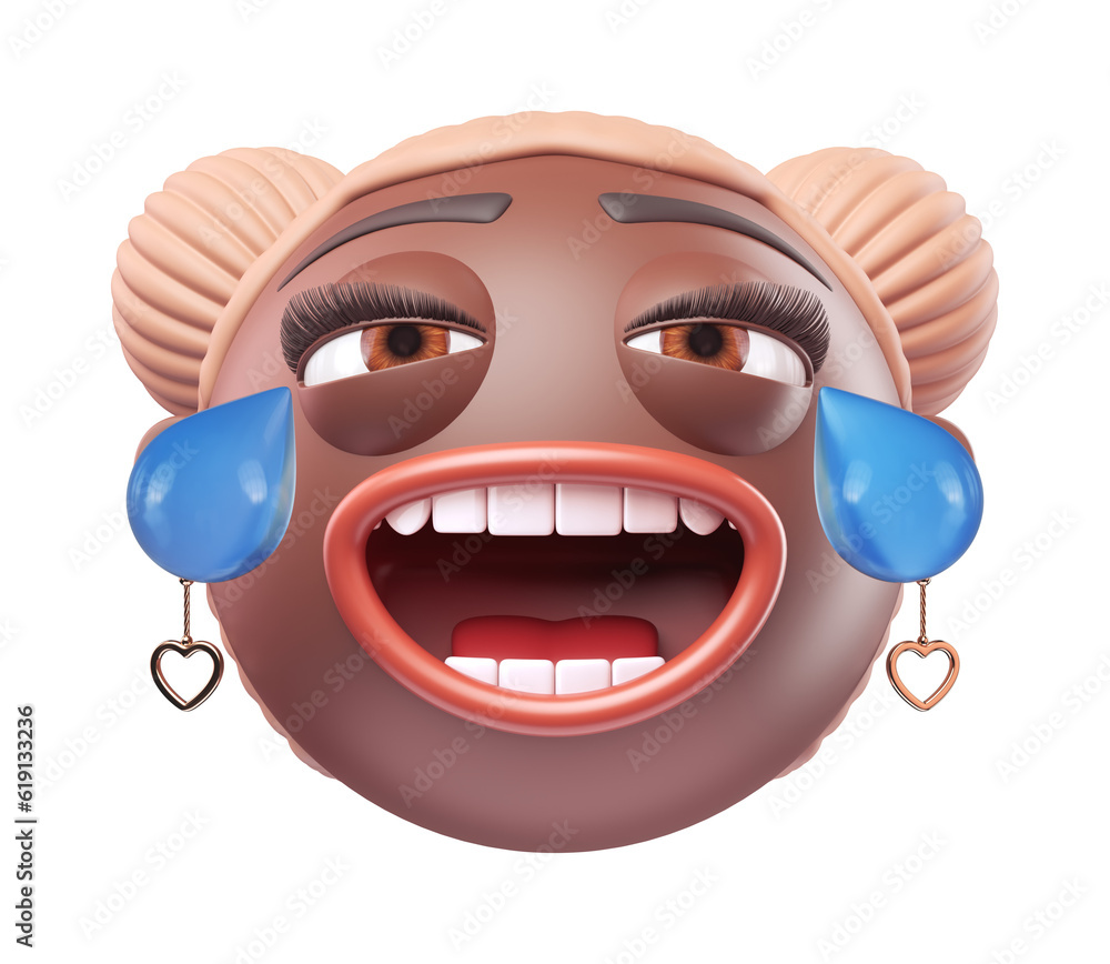 Emoji face with tears of joy of glamour black african american woman ...