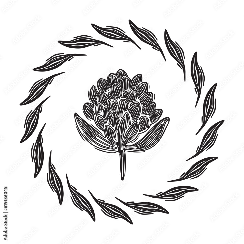 Linotype floral frame whimsical vector illustration. Handmade design of ...