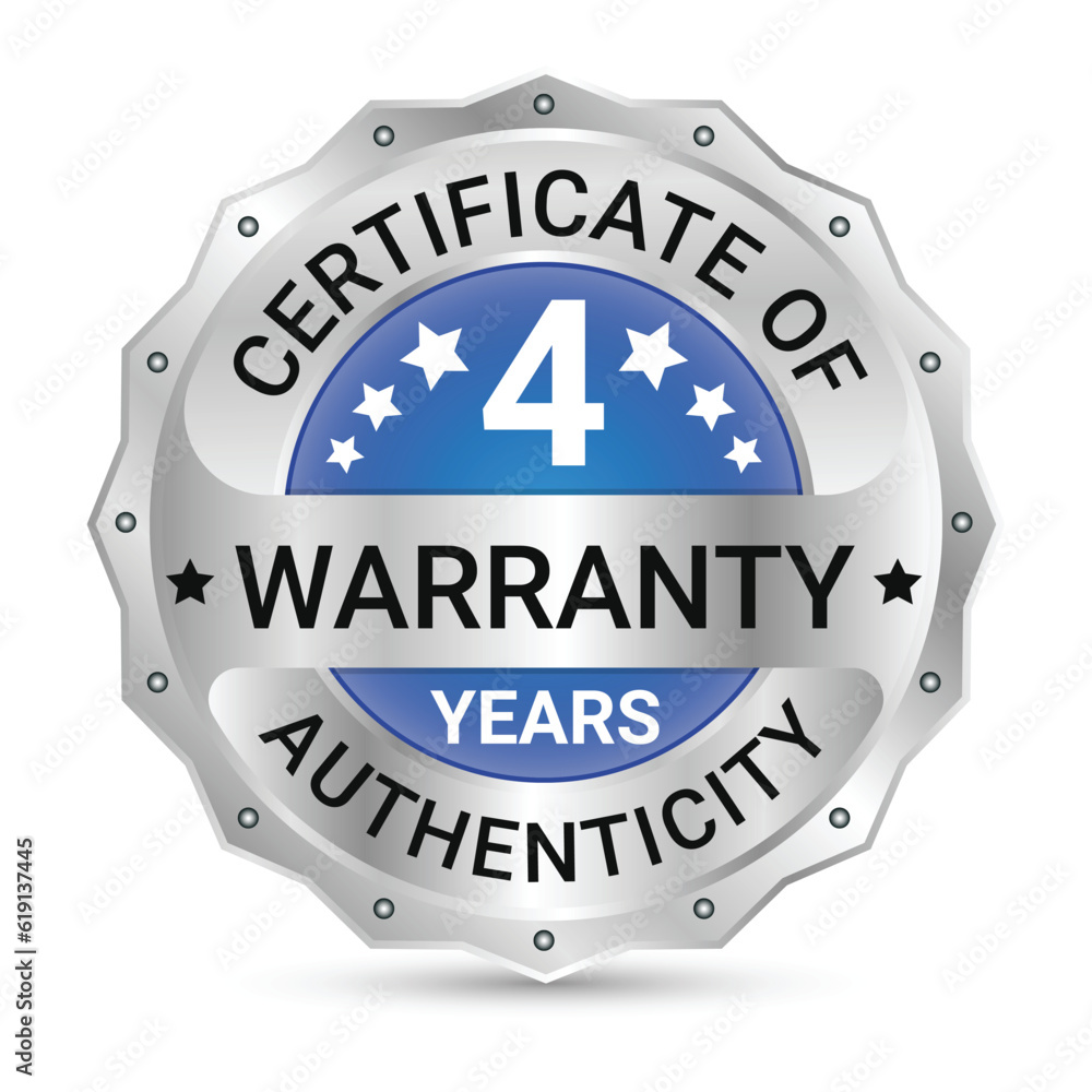 4 Years Warranty Glossy And Shiny Silver Metallic Badge Design, Label ...