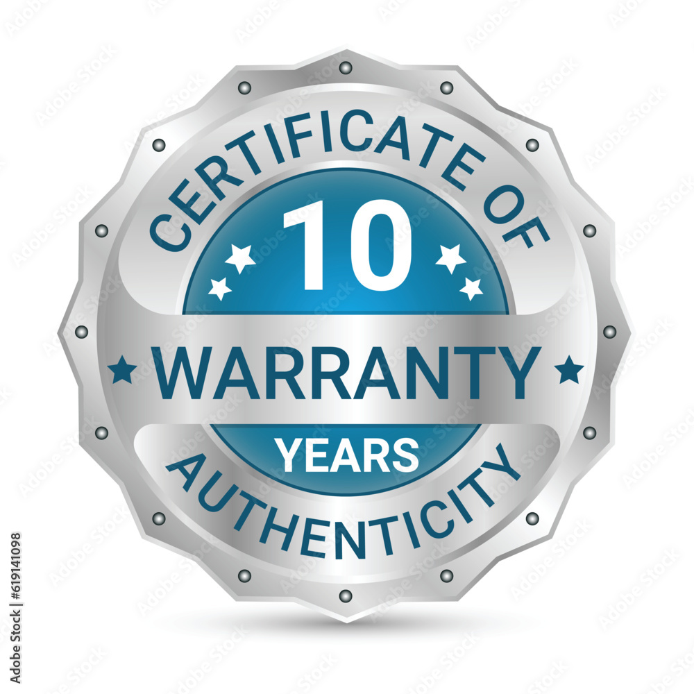 10 Years Warranty Glossy And Shiny Silver Metallic Badge Design, Label ...