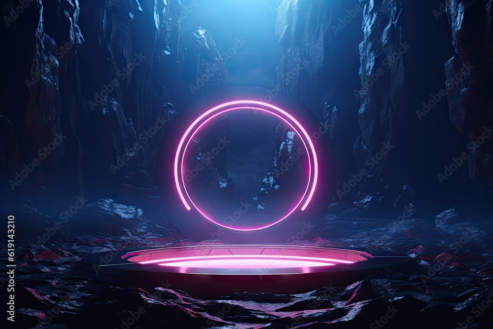 Abstract portal stone gate with neon glowing light in the dark space ... Abstract portal stone gate with neon glowing light in the dark space ...