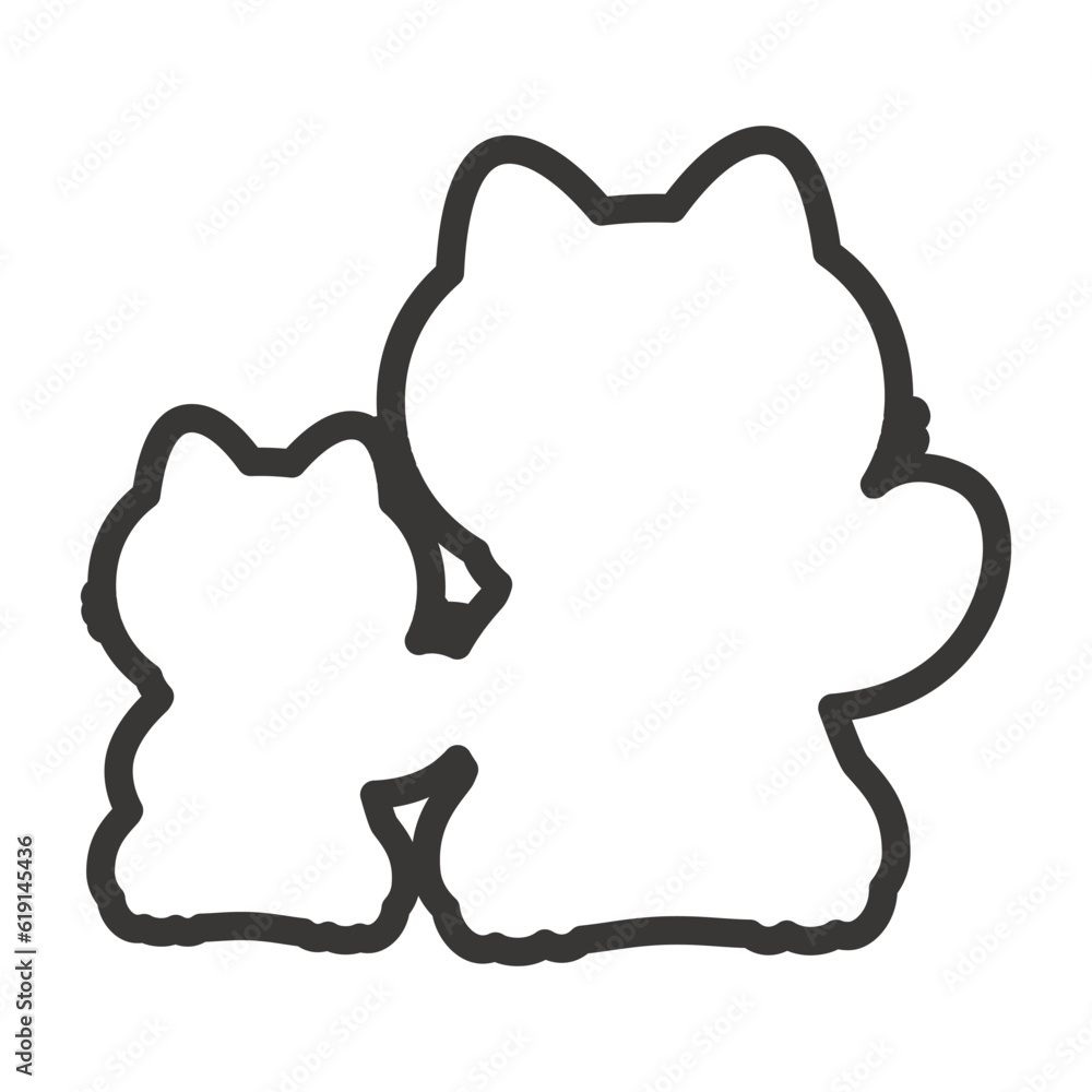 Continuous one line drawing of two happy cats silhouettes. Simple ink ...