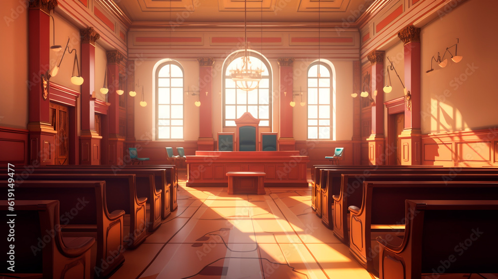 Courtroom interior. Empty Courthouse room interior. Law and Justice ...