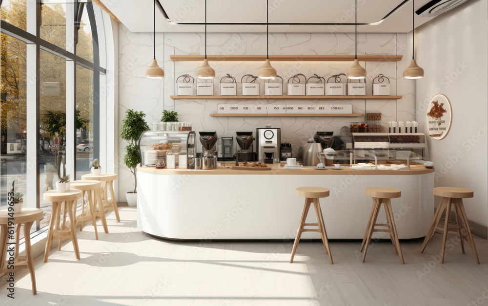 Korean style design café, small and modern with a 3D background of ...