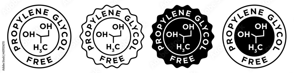 Propylene Glycol free icon. No PEG or PPG ingredients sign stamp emblem ...