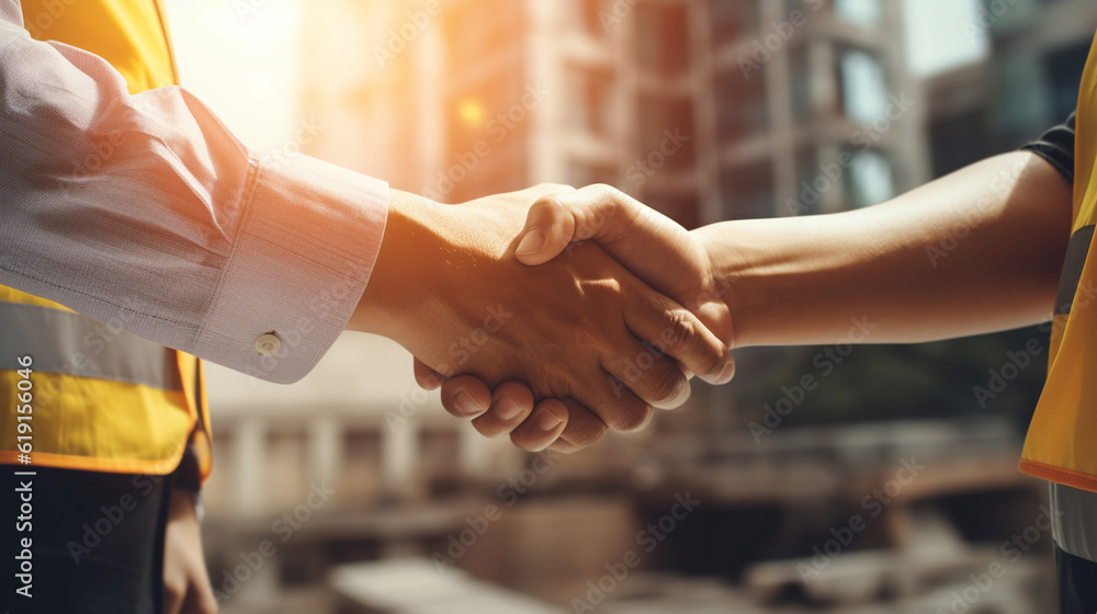 construction worker team contractor shaking hand after business meeting ...