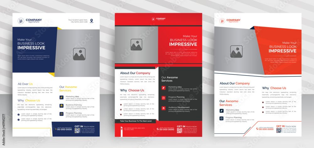 3 colorful concepts Corporate business flyer template design set with ...