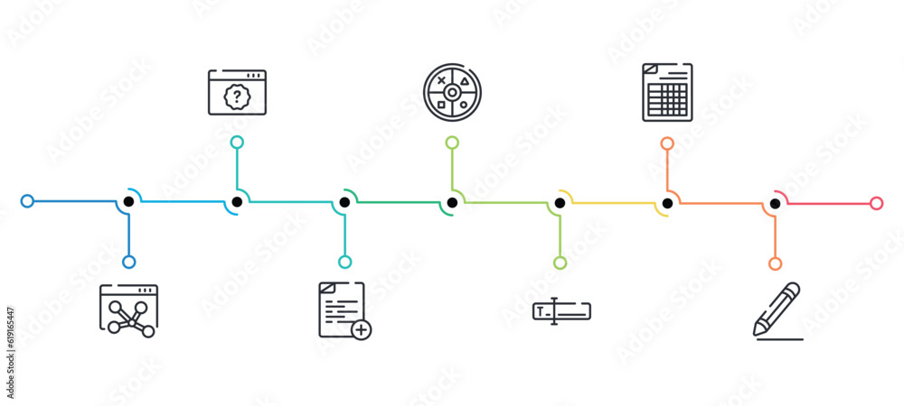 set of user interface outline icons with infographic template. thin line icons included document ...