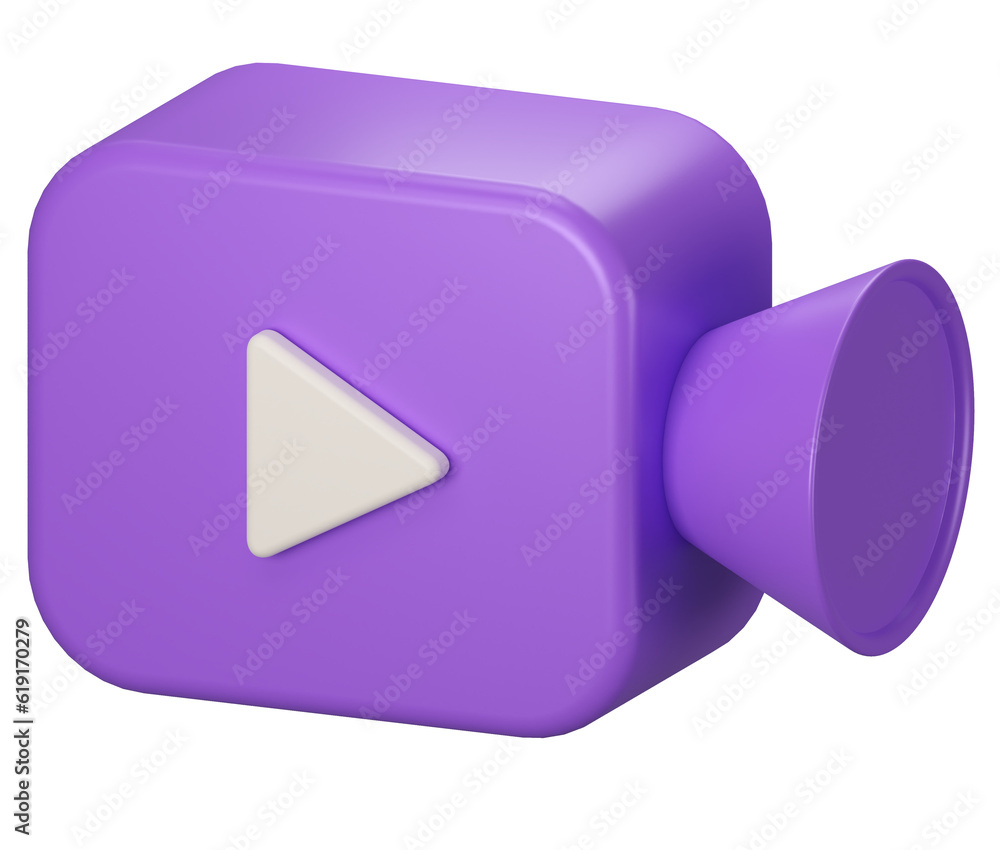 Purple Video camera icon isolate on background. 3d Realistic movie icon ...