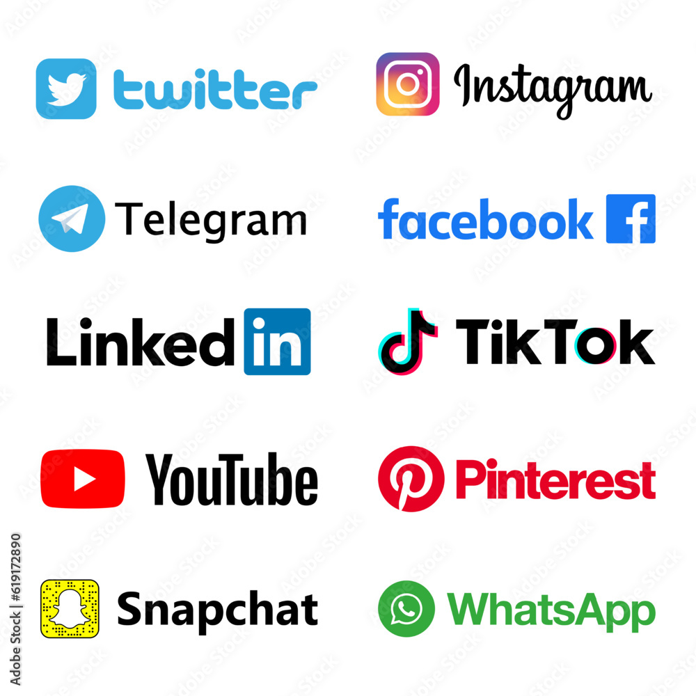 Vinnytsia, Ukraine - June 22, 2023: Social media apps logo set. Twitter ...