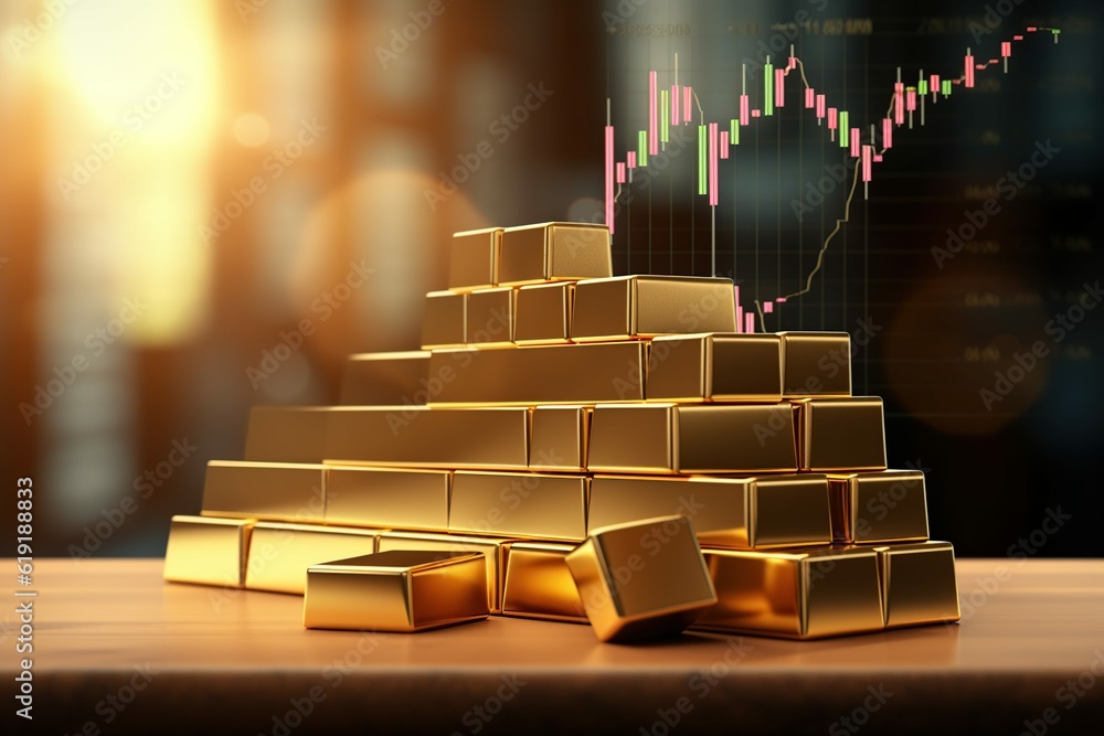 Gold bar resting on a stocks and shares graph representing investment ,Generative AI Stock ...