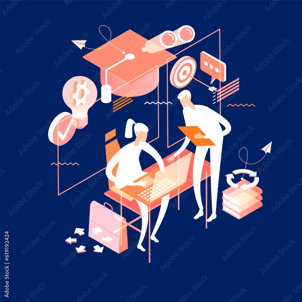 Internship concept. Banner with keywords and icons. Concept with icon ...