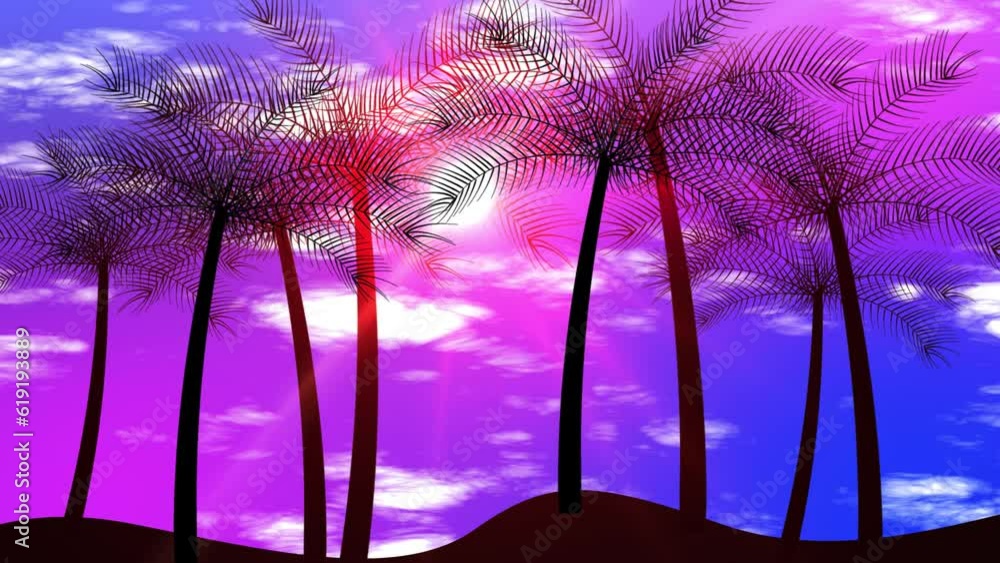 Beautiful Palm Trees Animation With Cloud Moving In The Sky, Summer Sky ...