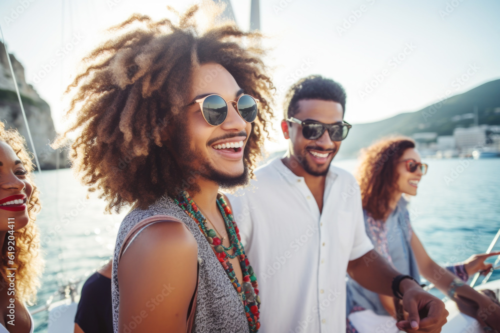 Group of mix race young people having a party on the luxury yacht Stock ...
