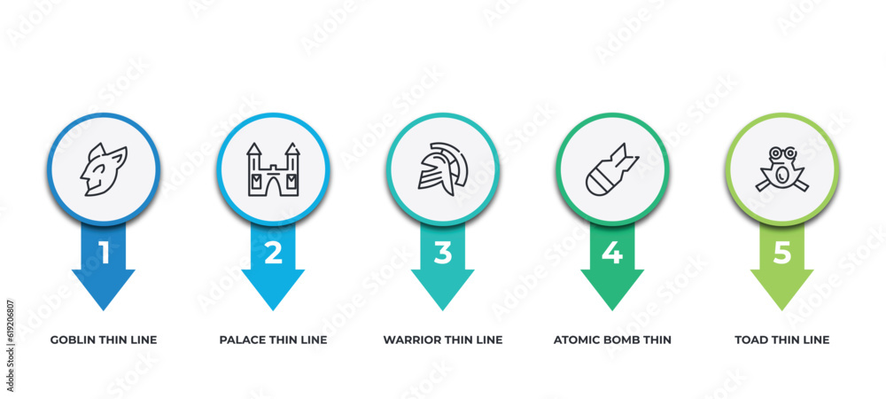 set of fairy tale outline icons with infographic template. thin line ...