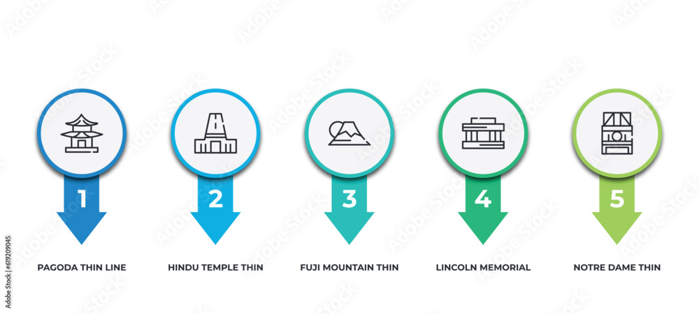 set of buildings outline icons with infographic template. thin line ...