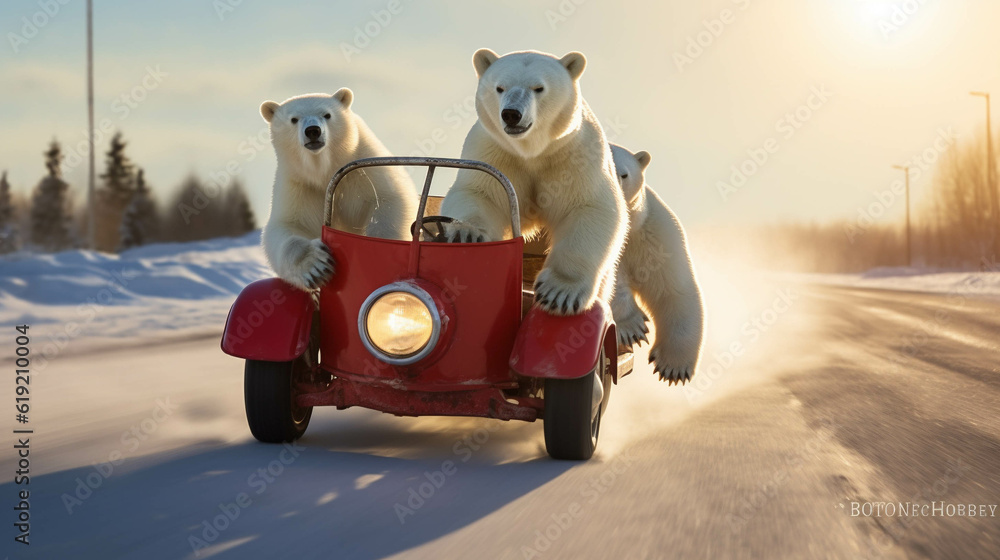 Polar bear friends driving with a car. Generative AI. Stock ...