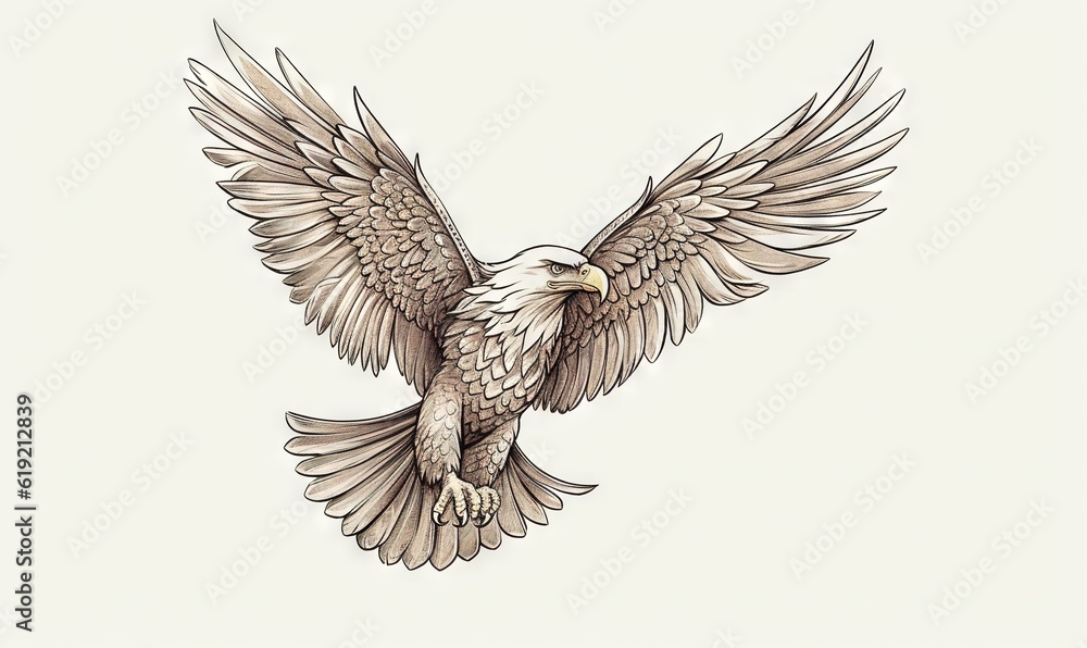 a drawing of an eagle flying with its wings spread out. generative ai ...