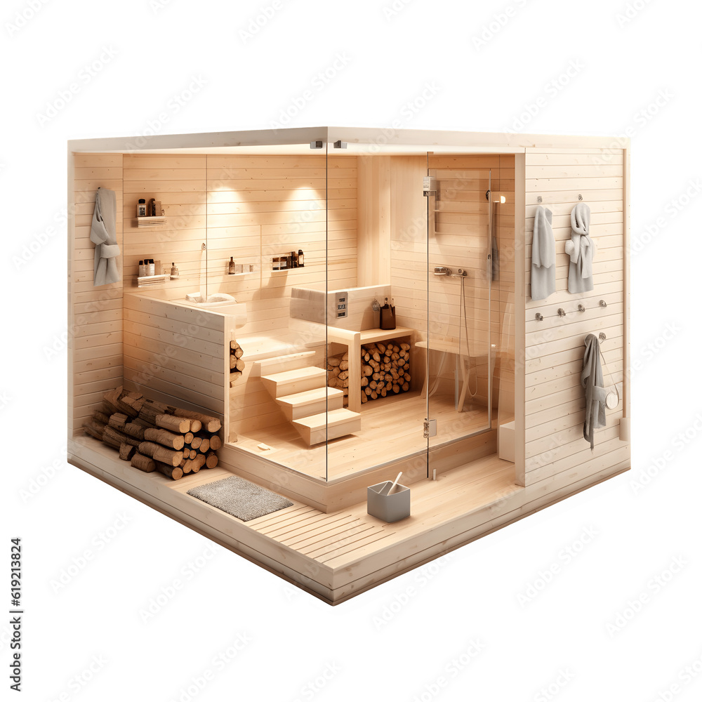 Sauna, steam room for thermal spa and wellnees retreat. Image on ...