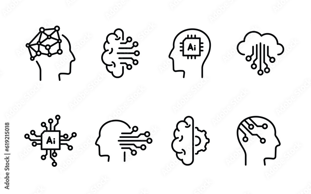 Minimalistic Artificial Intelligence linear icon set. Neural network ... Minimalistic Artificial Intelligence linear icon set. Neural network ...