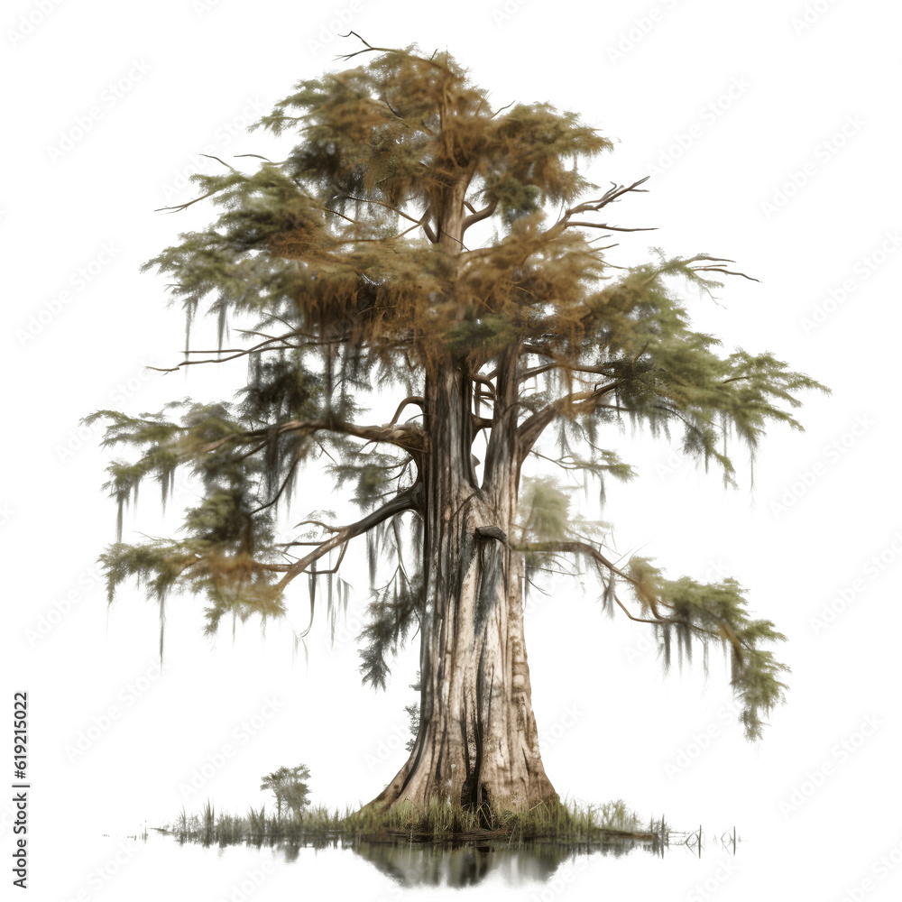 Bald Cypress Tree, detailed front view of tree on transparent ...