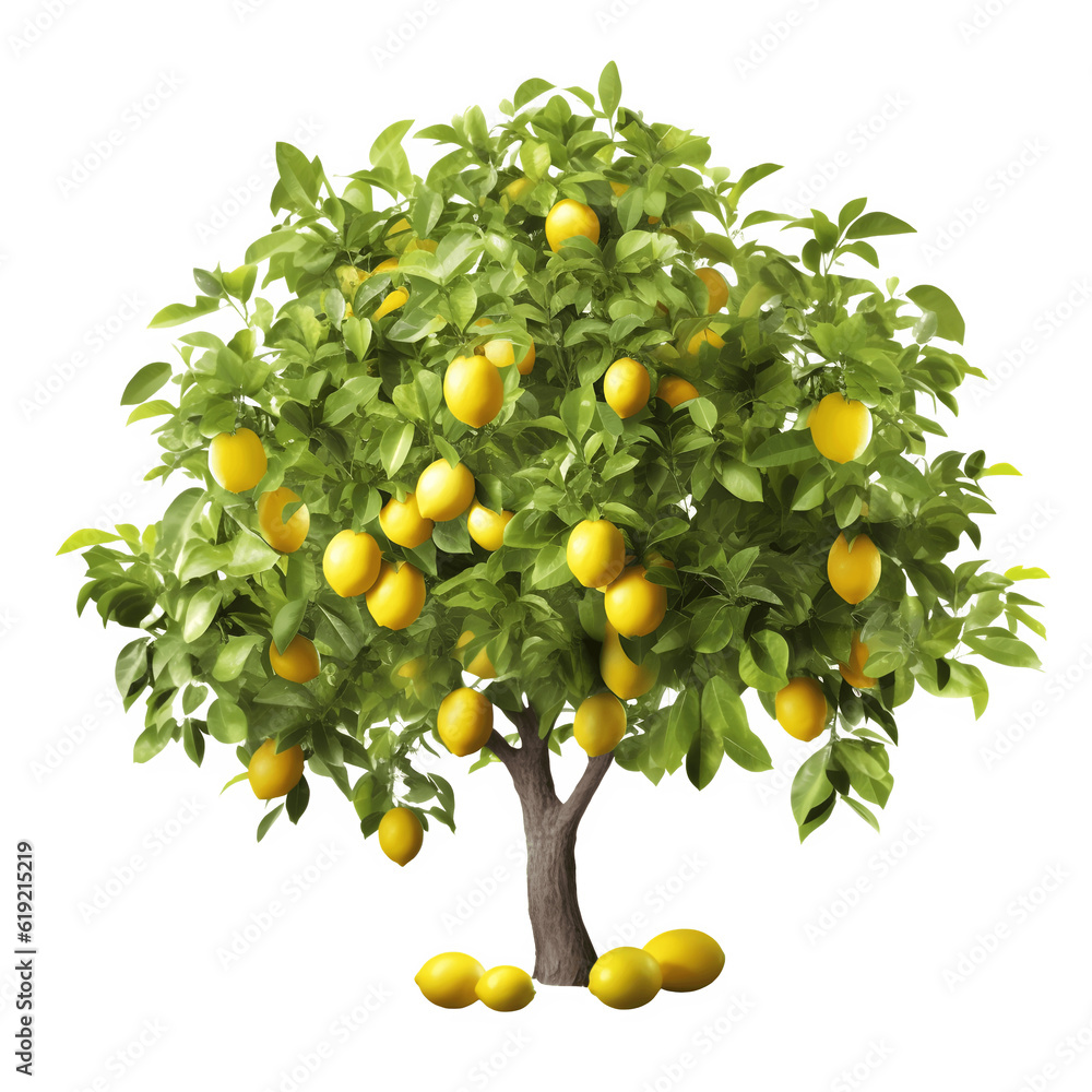 Lemon Tree, detailed front view of tree on transparent background, png ...