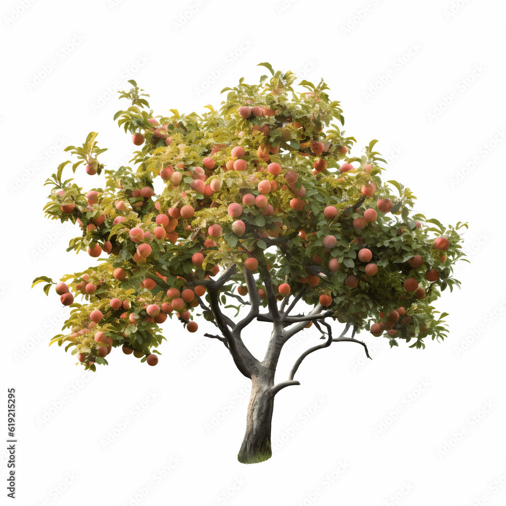Peach Tree, detailed front view of tree on transparent background, png ...