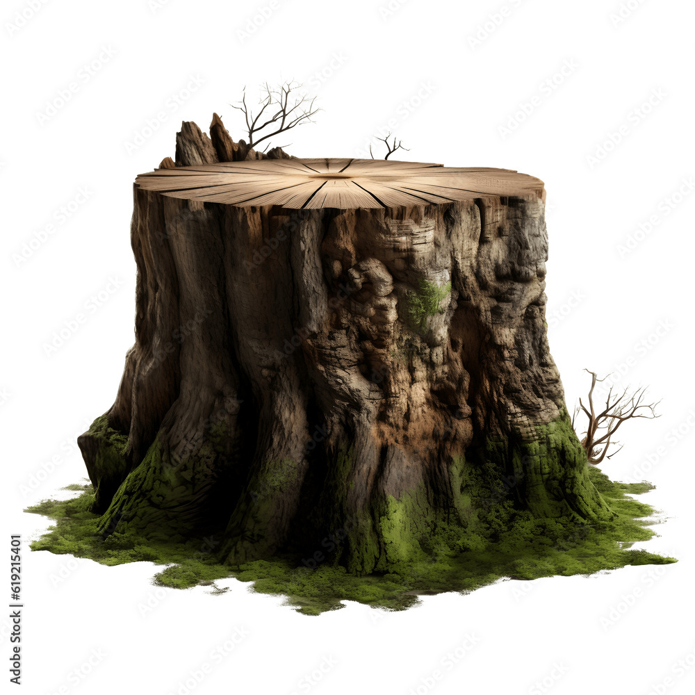 Short Tree Stump, tree butt base, wood stump with weeds. Image on ...