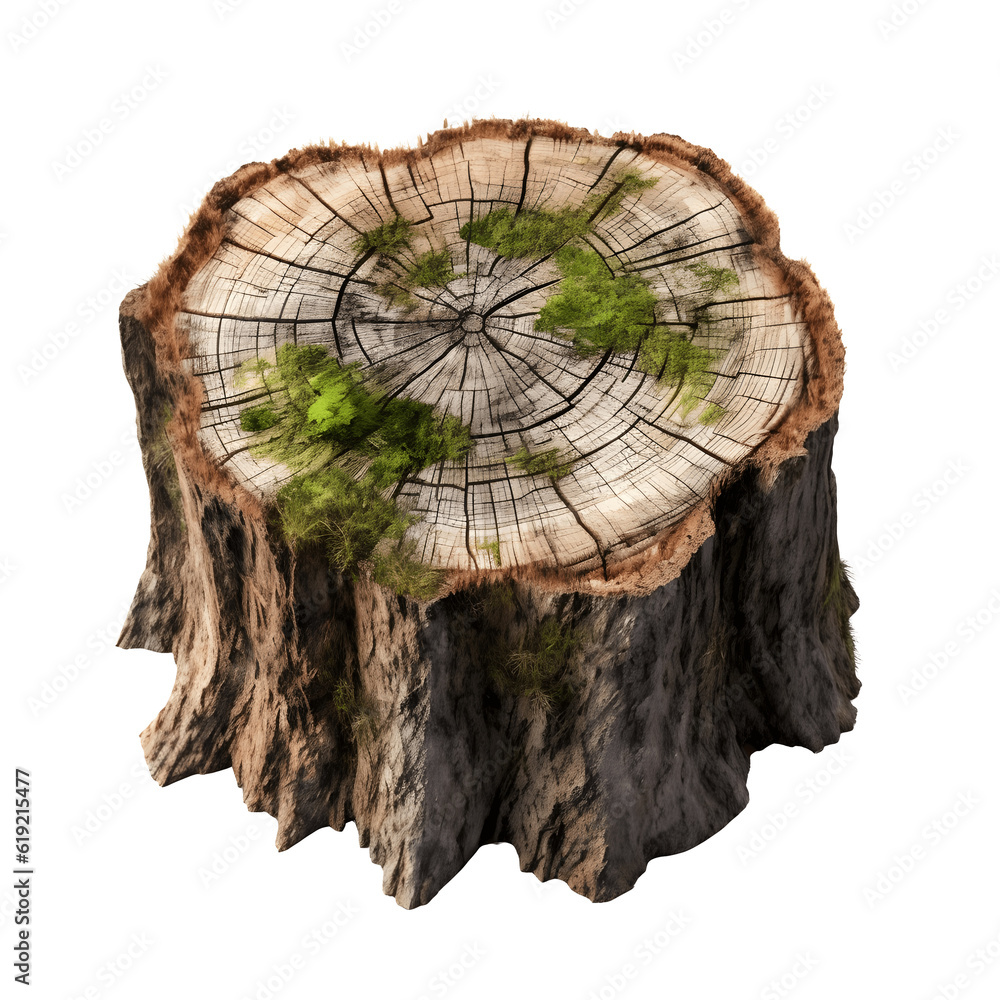 short Tree Stump, tree butt base, wood stump with weeds on top. Image ...