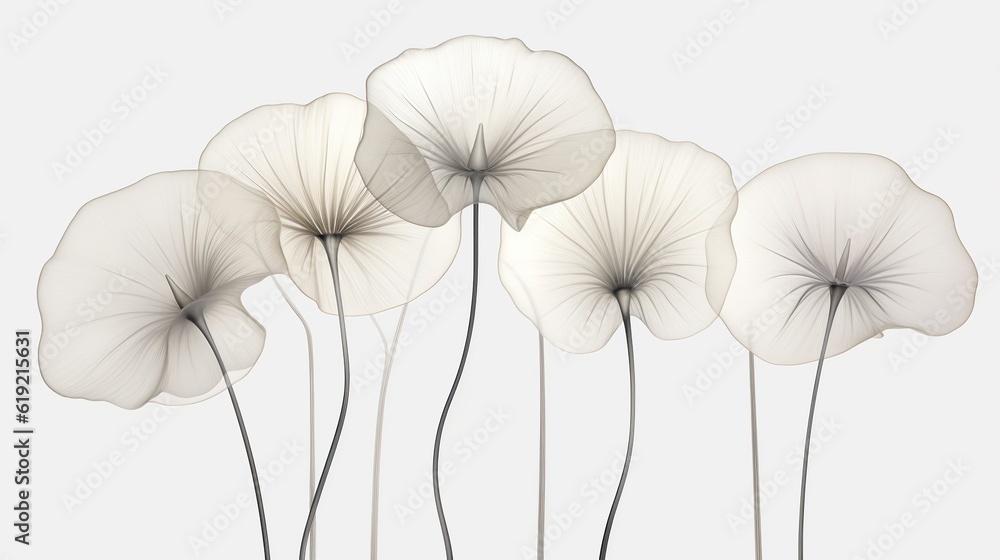 Art background with transparent x-ray flowers. Blooming flowers ...