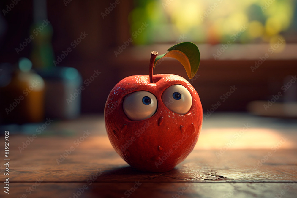 Cartoon apple with eyes and mouth. Generative AI Stock Illustration ...