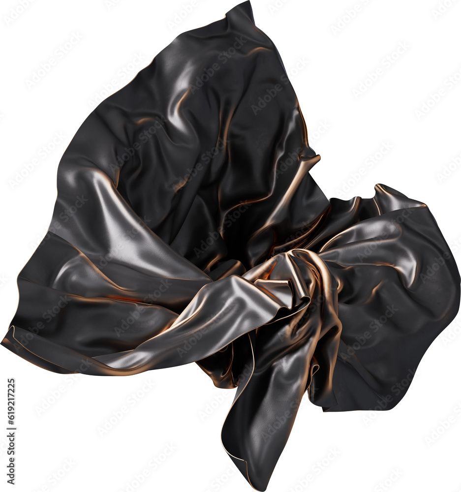Black and Gold Worn Cloth Fabric Floating in 3d Isolated on Transparent ...