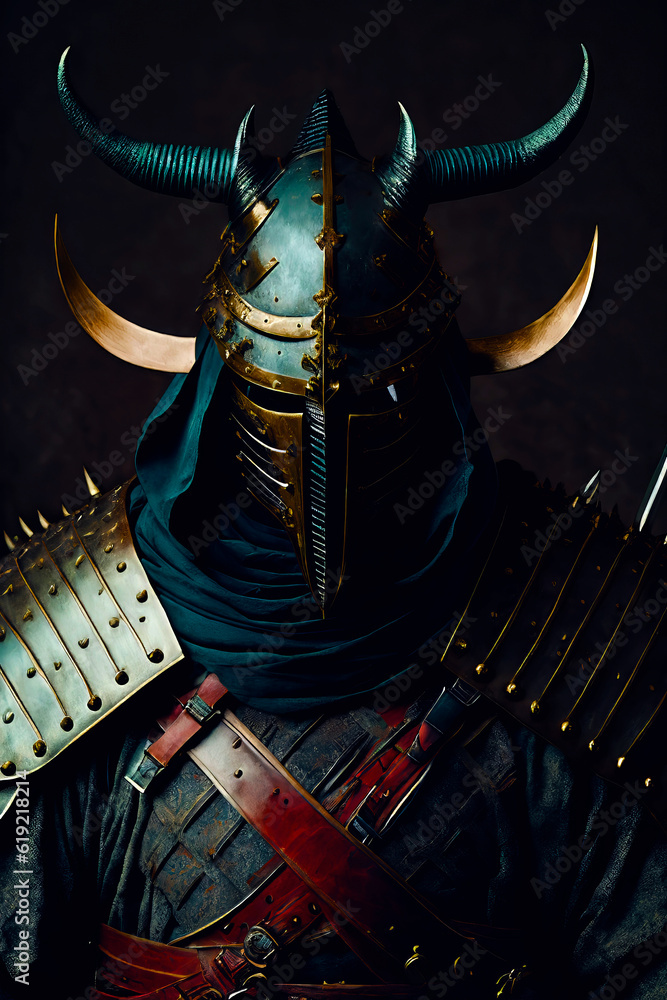 Japanese samurai in military armor, in traditional samurai clothing ...