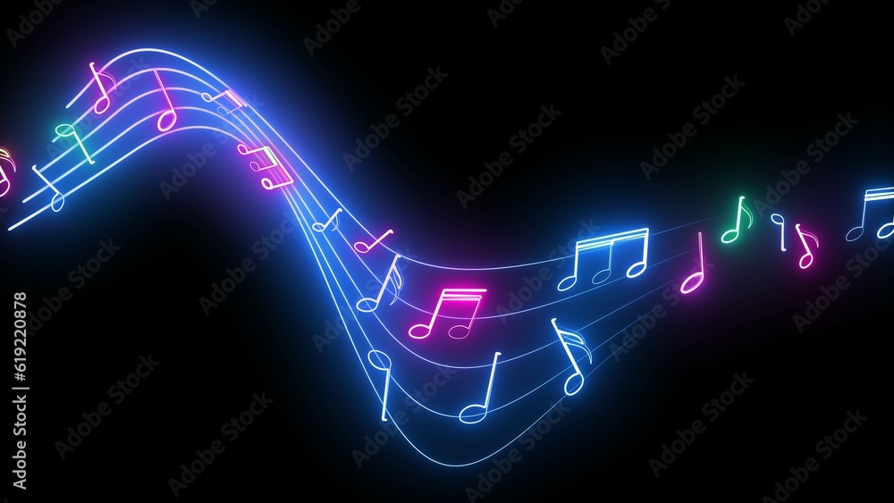 sheet music neon lines illustration with glowing purple and bubbles in ...
