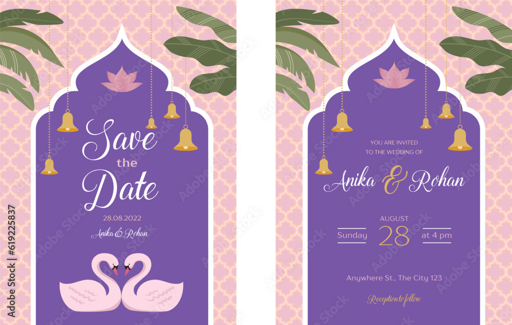Indian Wedding Invitation And Save The Date Templates Set Exotic