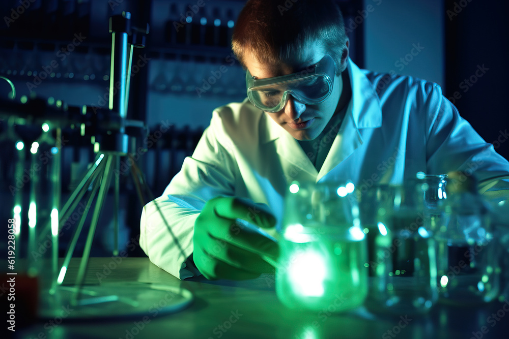Generative AI image of concentrated male scientist in white jacket ...