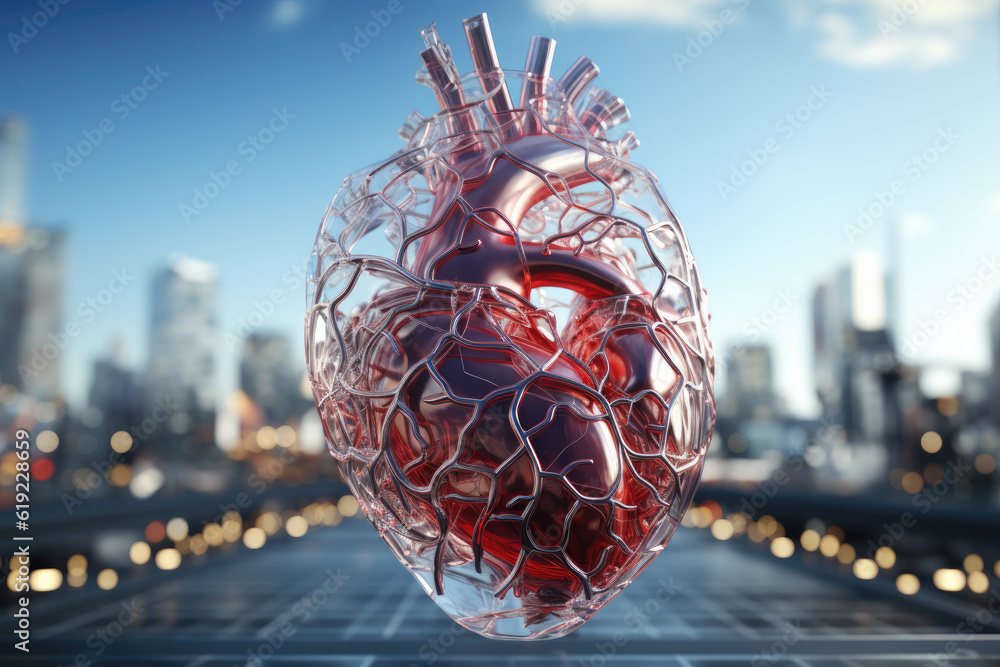 Illustration of the human heart anatomy on an ECG medical background ...