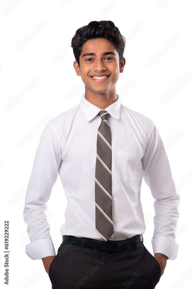 ภาพประกอบสต็อก Happy Indian American young teenage boy in school ...