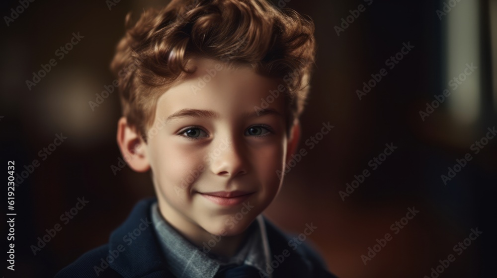 Portrait of a schoolboy. Happy smiling schoolboy sit at classroom. Kid ... Portrait of a schoolboy. Happy smiling schoolboy sit at classroom. Kid ...