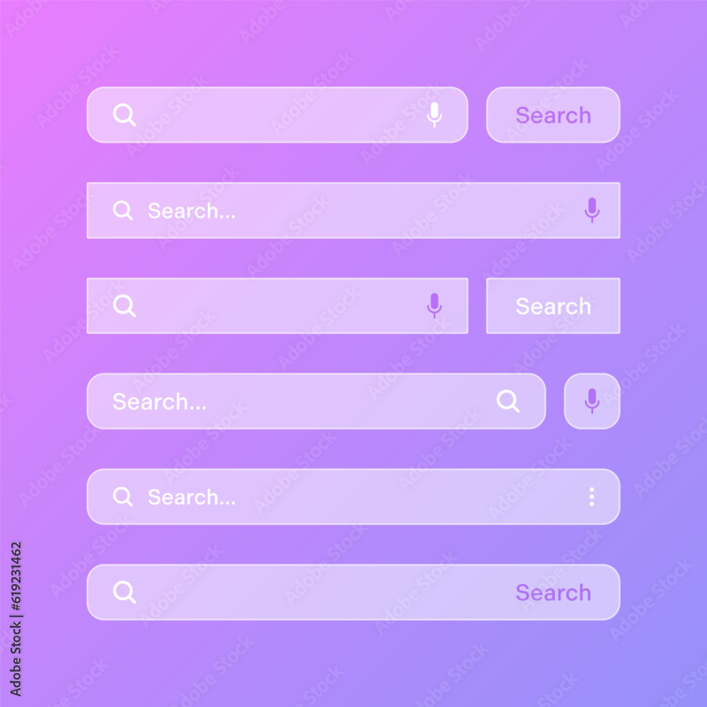 Various transparent search bar templates. Internet browser engine with ...