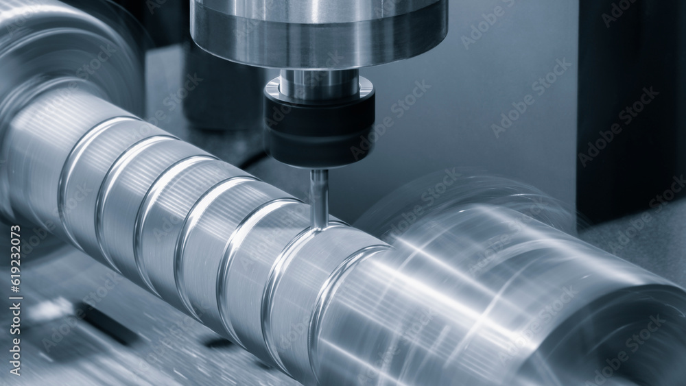 The Hi-precision CNC rotation milling machine with cutting sample in ...
