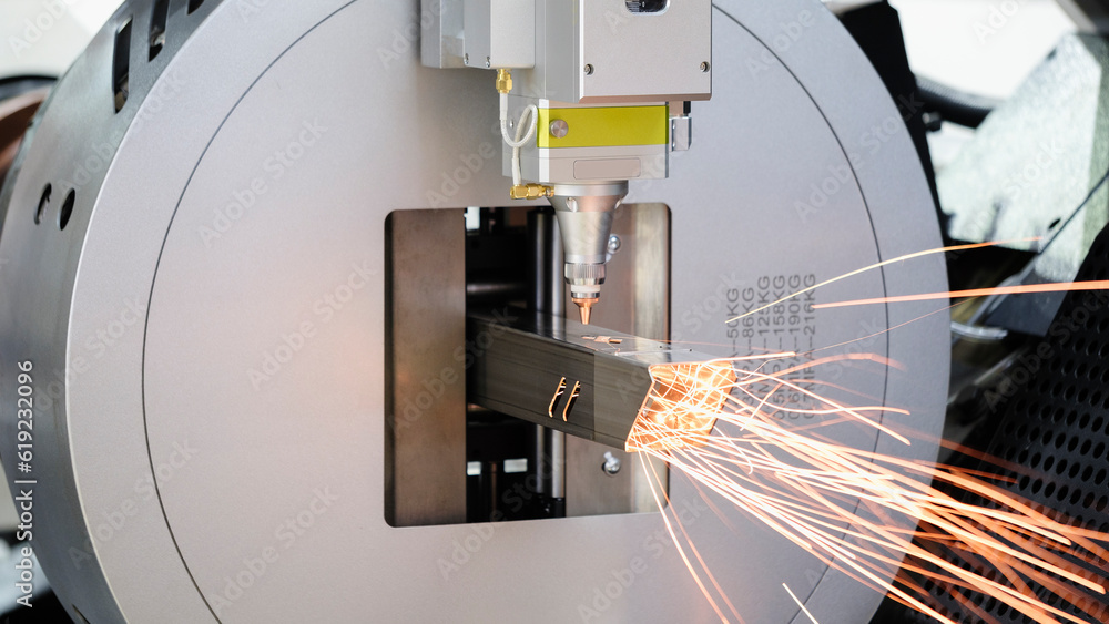 lose up scene the fiber laser cutting machine cutting machine cut the ...